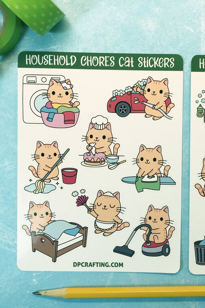 Household Chores Kawaii Cat Stickers Sticker Sheets Funny | Etsy
