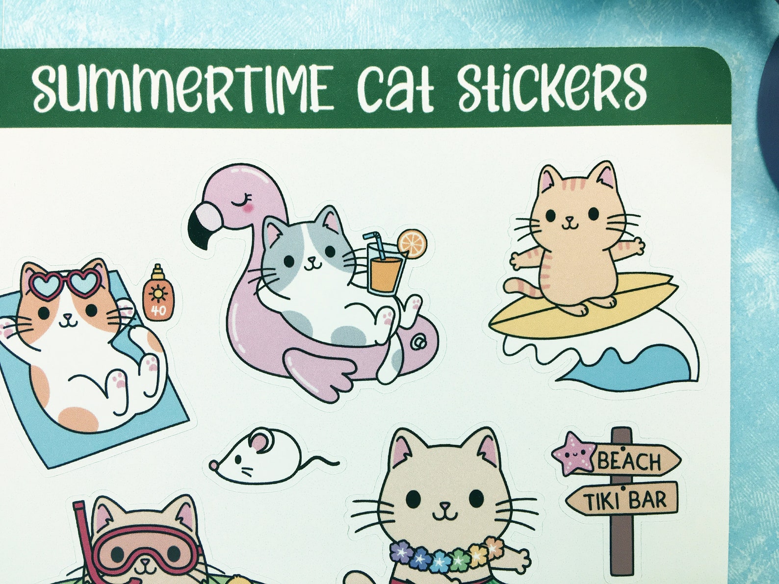 Kawaii Summertime Cat Stickers, Sticker Sheets, Kawaii Stickers ...