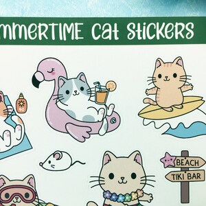 Kawaii Summertime Cat Stickers, Sticker Sheets, Kawaii Stickers ...