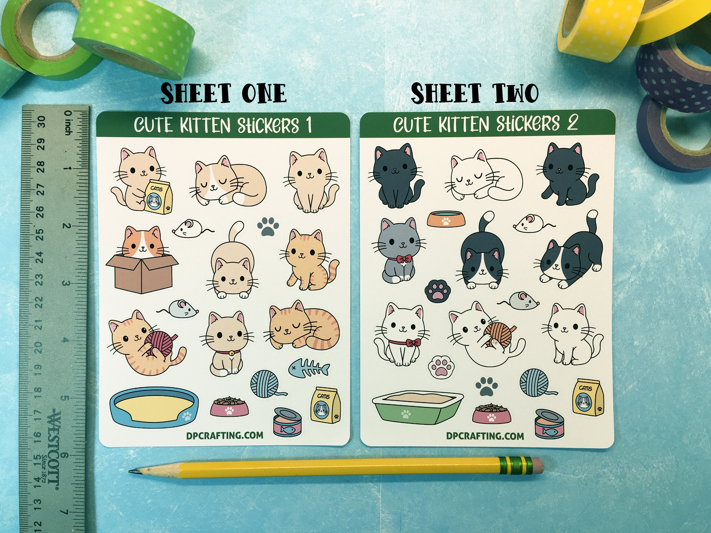 Cute Kawaii Cat Stickers, Sticker Sheet, Planner Stickers, Cute Kitty ...