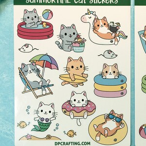 Kawaii Summertime Cat Stickers, Sticker Sheets, Kawaii Stickers ...
