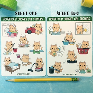 Household Chores Kawaii Cat Stickers, Sticker Sheets, Funny Cats ...