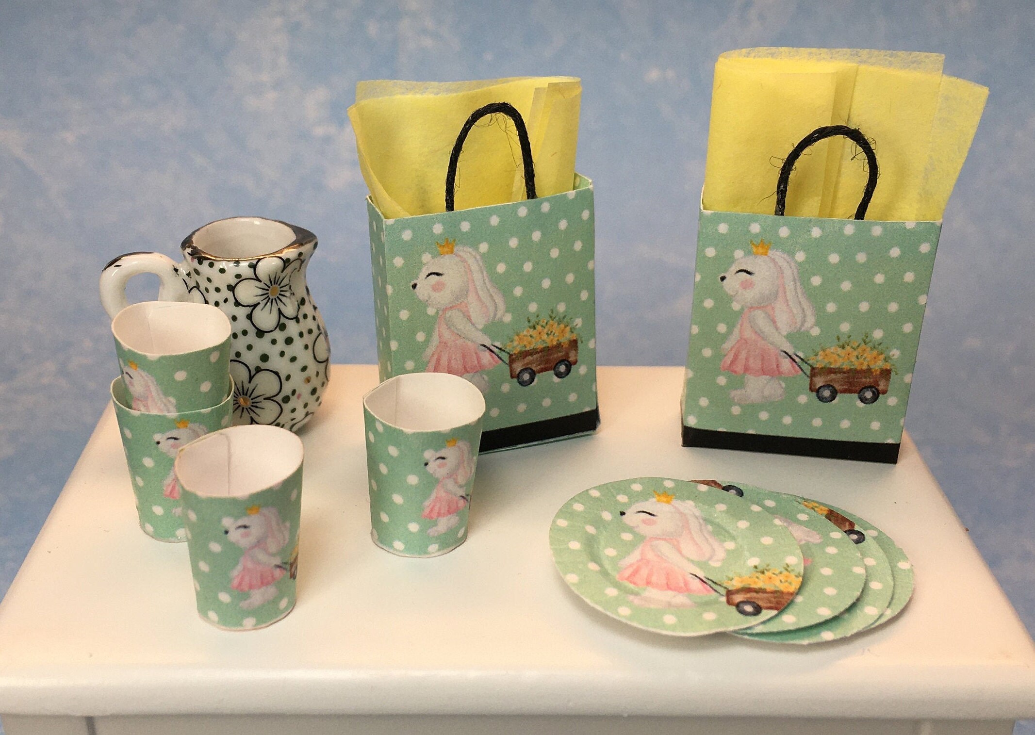 Holiday Paper Plates Cups & Gift bags Dollhouse Miniature | Etsy