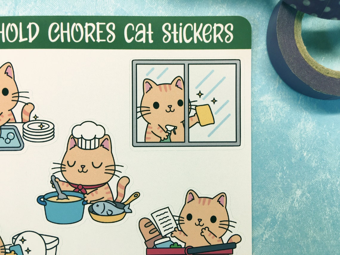 Household Chores Kawaii Cat Stickers Sticker Sheets Funny | Etsy