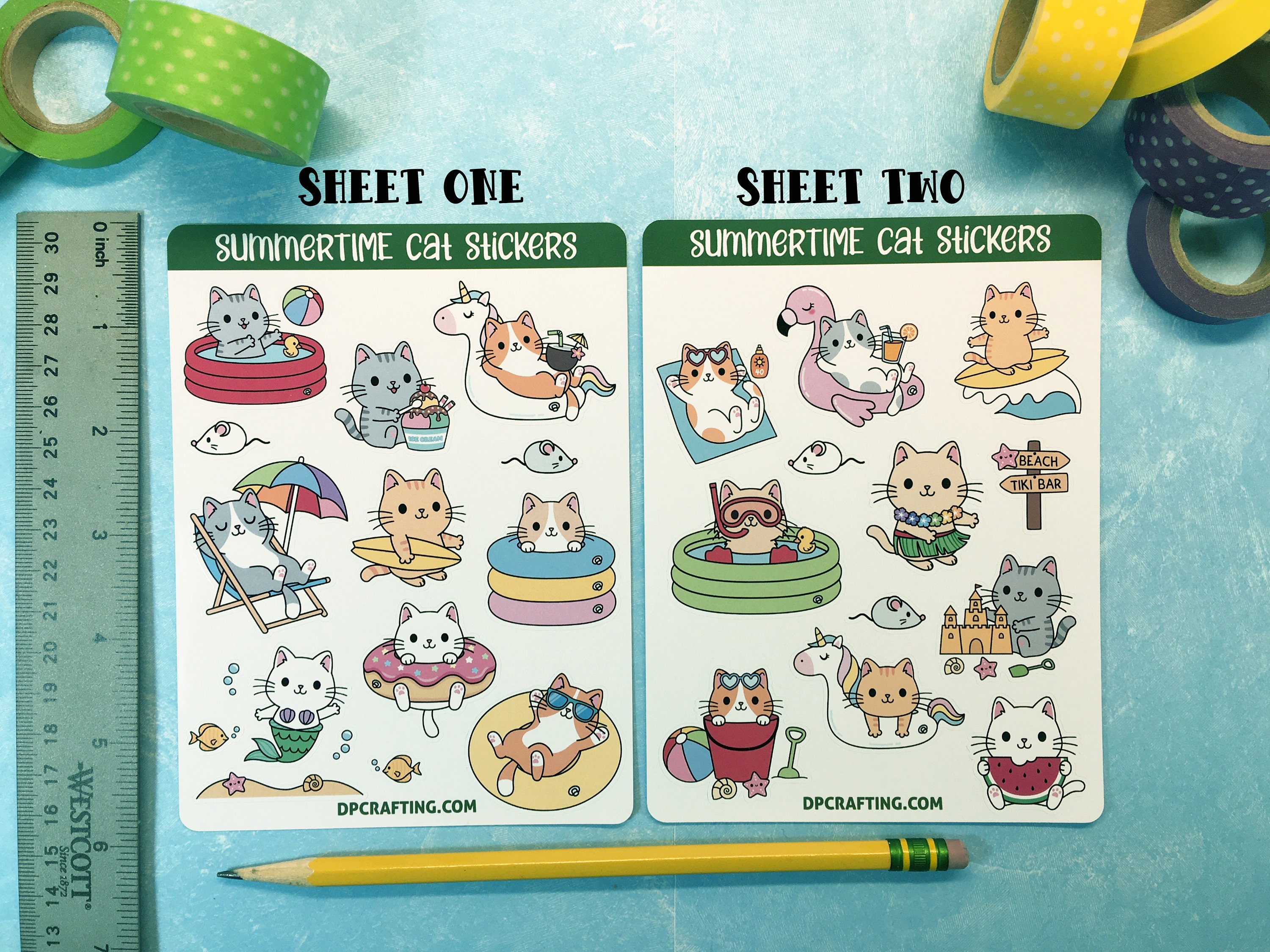 Kawaii Summertime Cat Stickers, Sticker Sheets, Kawaii Stickers ...