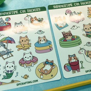Kawaii Summertime Cat Stickers, Sticker Sheets, Kawaii Stickers ...