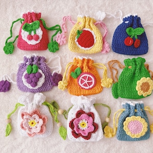 Handmade Crochet Drawstring Coin Pouch Purse |colorful Fruit Flower ...