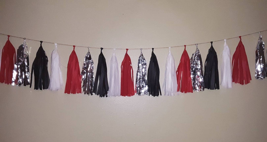 Black, White, Red, and Silver Tassel Garland Birthday Decorations ...
