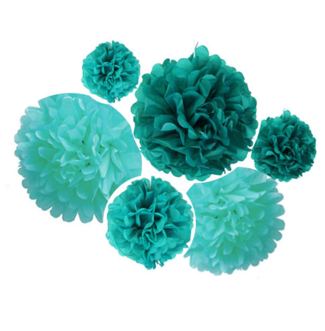 Set of 6 Poms Shades of Aqua Pom Kit Tissue Paper Flower Pom Pom ...