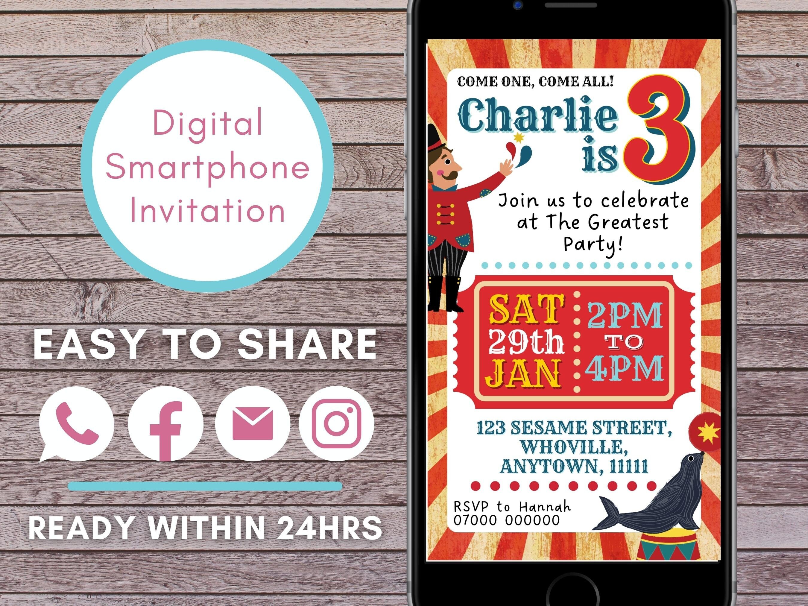 Circus Personalised Birthday Digital Invitation Paperless - Etsy