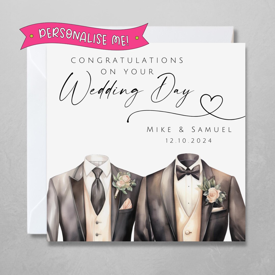 Personalised Gay Wedding Card for Two Grooms | LGBTQ+ Marriage | With ...
