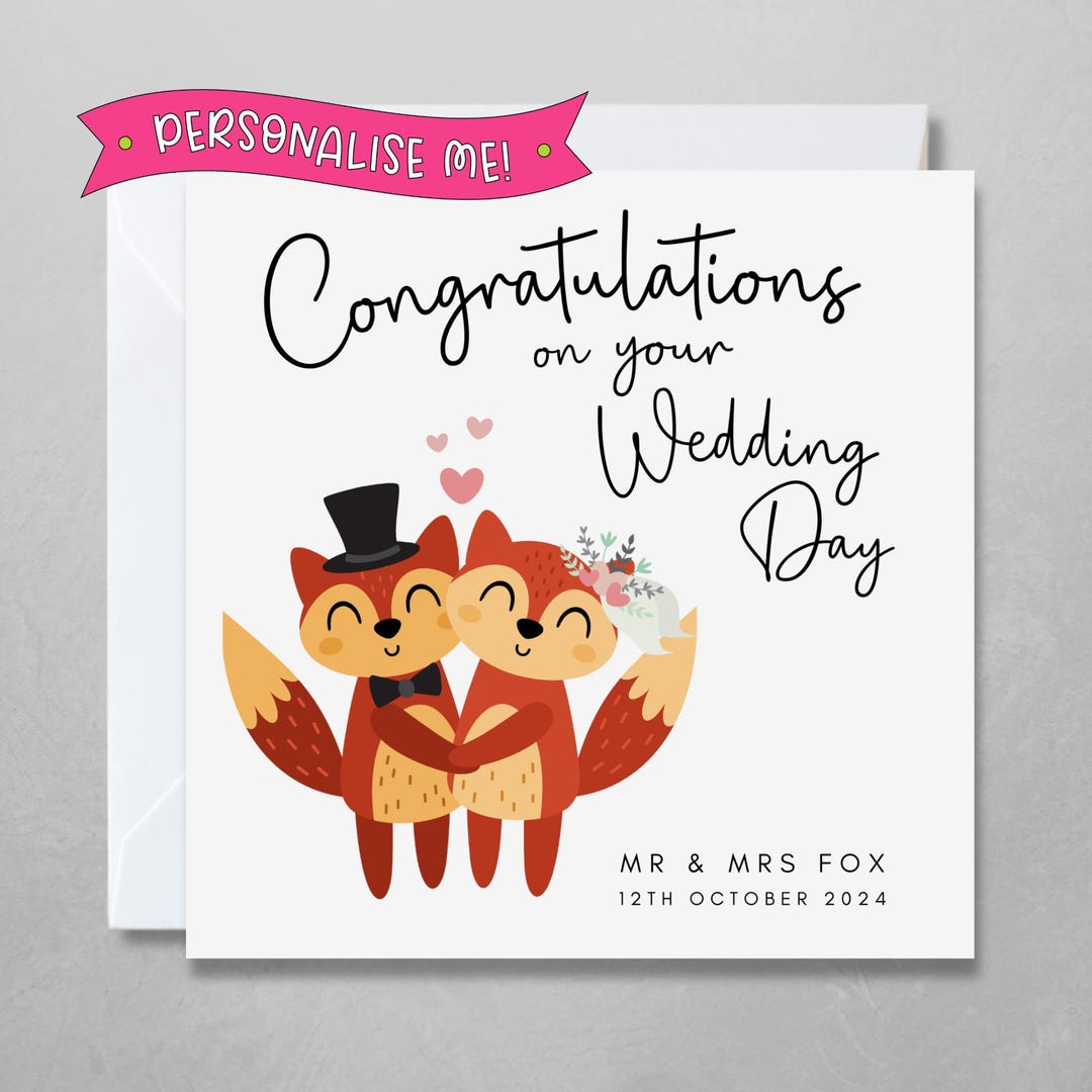 Personalised Fox Wedding Card | Animal Bride and Groom | Cute and ...