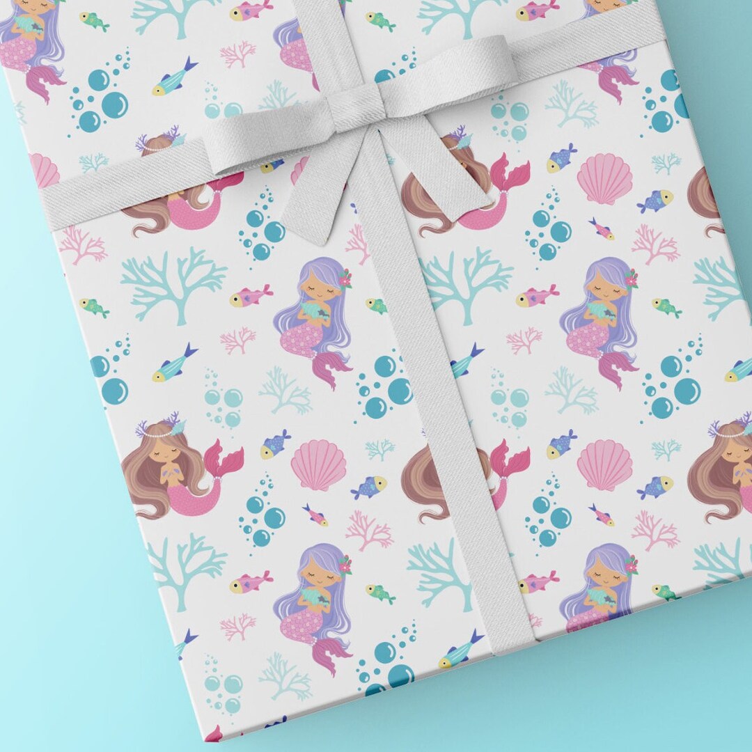 Cute Mermaid Gift Wrapping Paper Child's Birthday Gift Wrap Under the ...