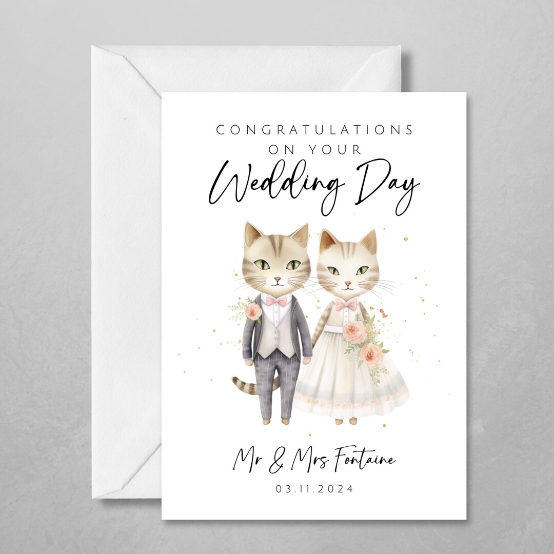Personalised Cat Couple Wedding Card | Animal Bride and Groom | Cute ...
