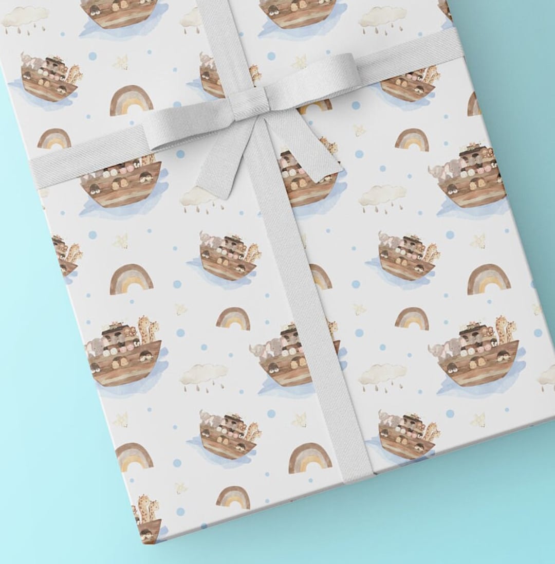 Cute Noah's Ark Gift Wrapping Paper Child's Baptism Gift Wrap ...