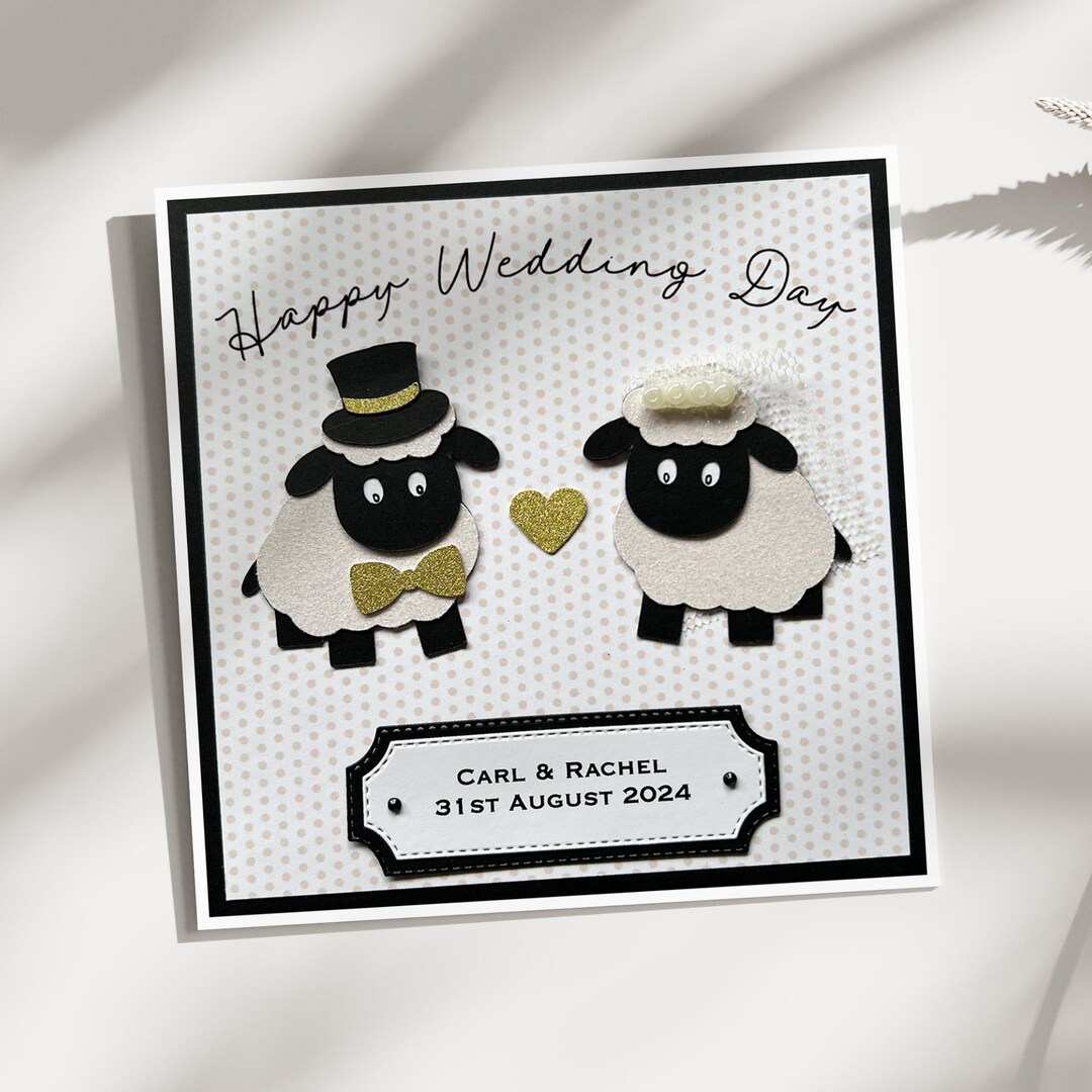 Personalised Sheep Wedding Card | Black and Gold Details | Lambs Theme ...