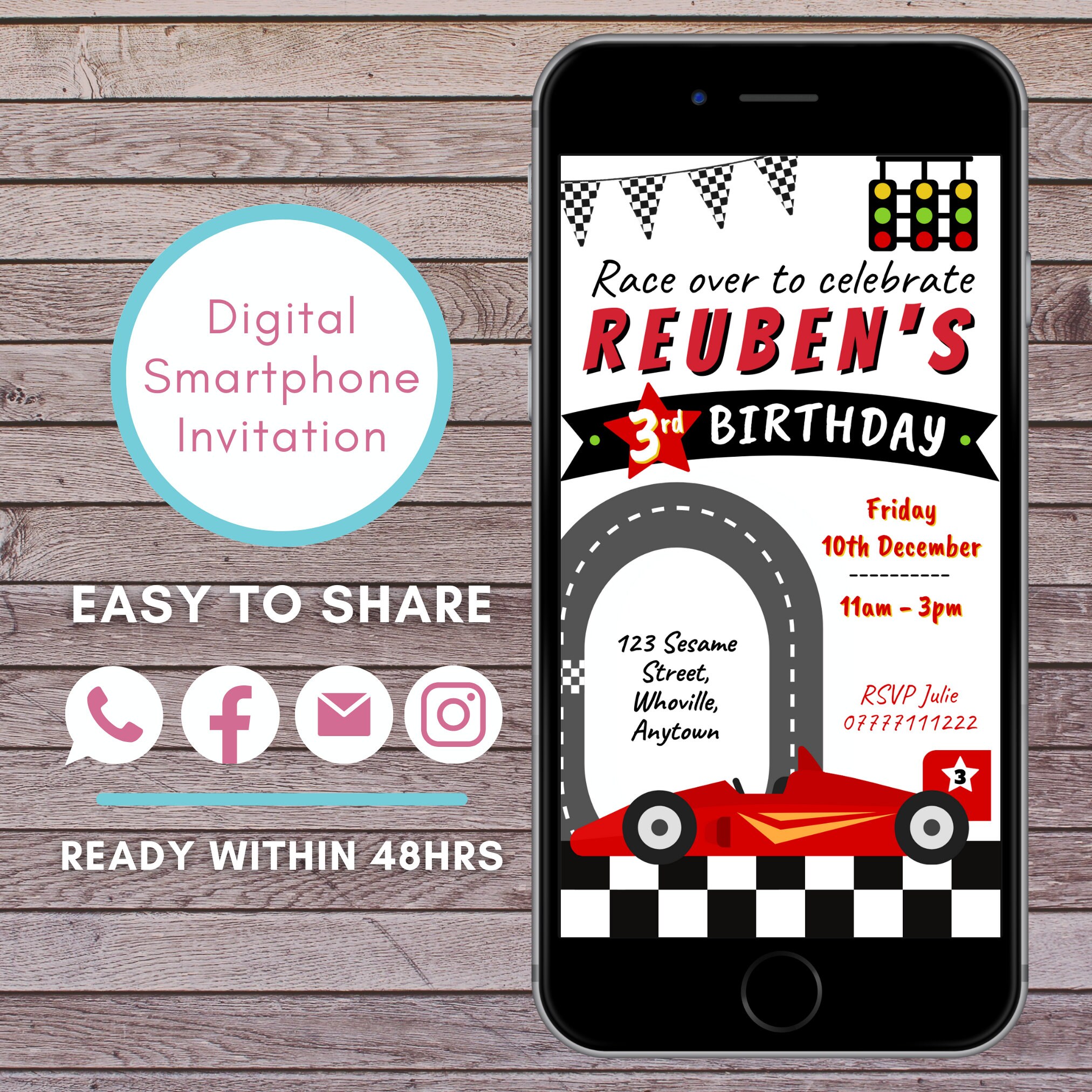 Race Car Personalised Birthday Digital Invitation Paperless - Etsy
