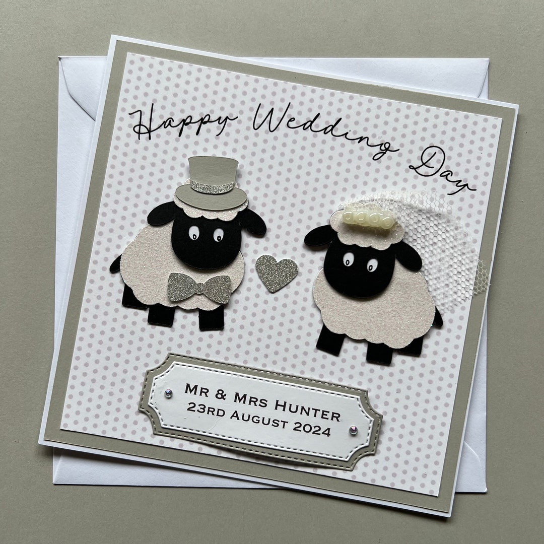 Personalised Sheep Wedding Card | Grey and Silver | Lambs Theme Wedding ...