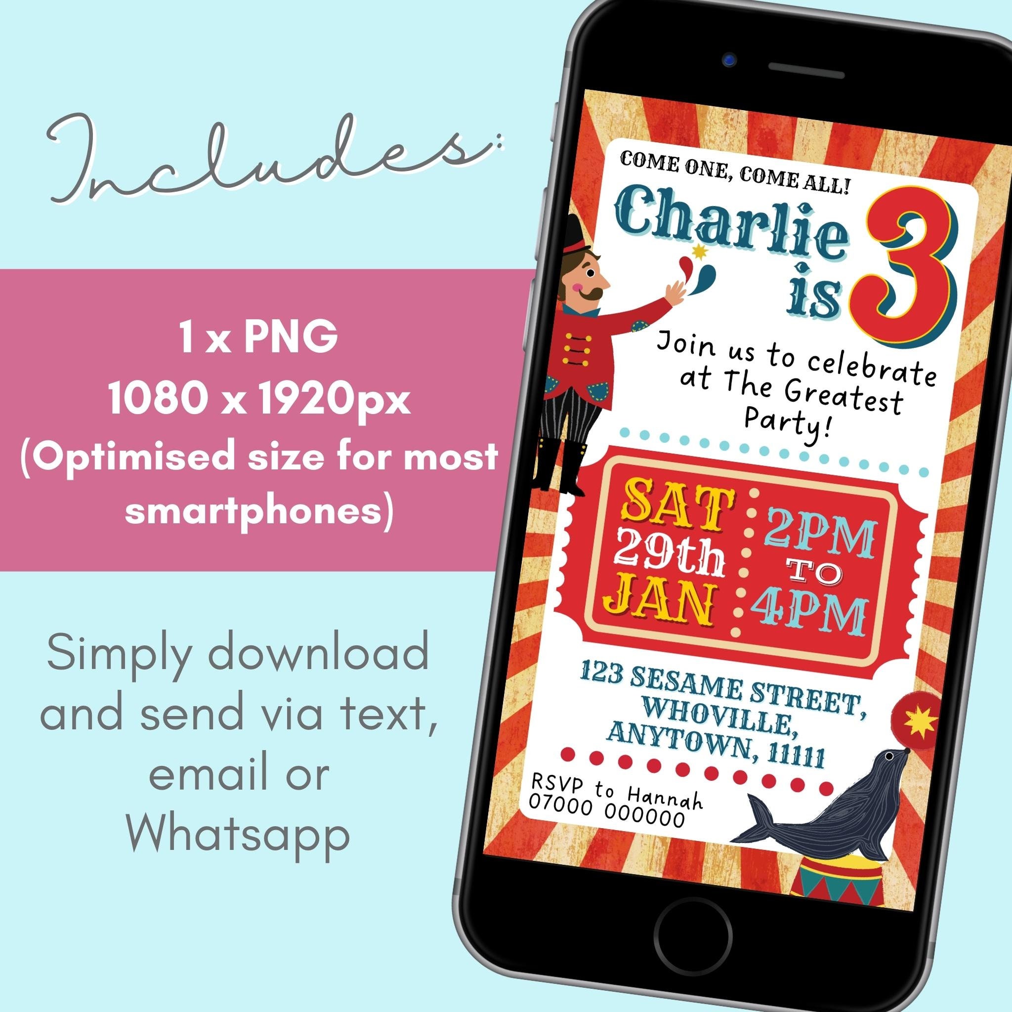 Circus Personalised Birthday Digital Invitation Paperless - Etsy