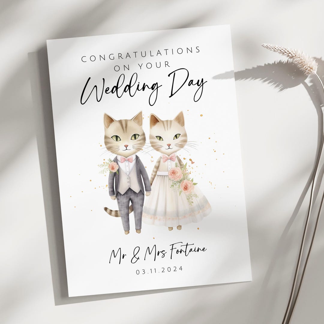 Personalised Cat Couple Wedding Card | Animal Bride and Groom | Cute ...