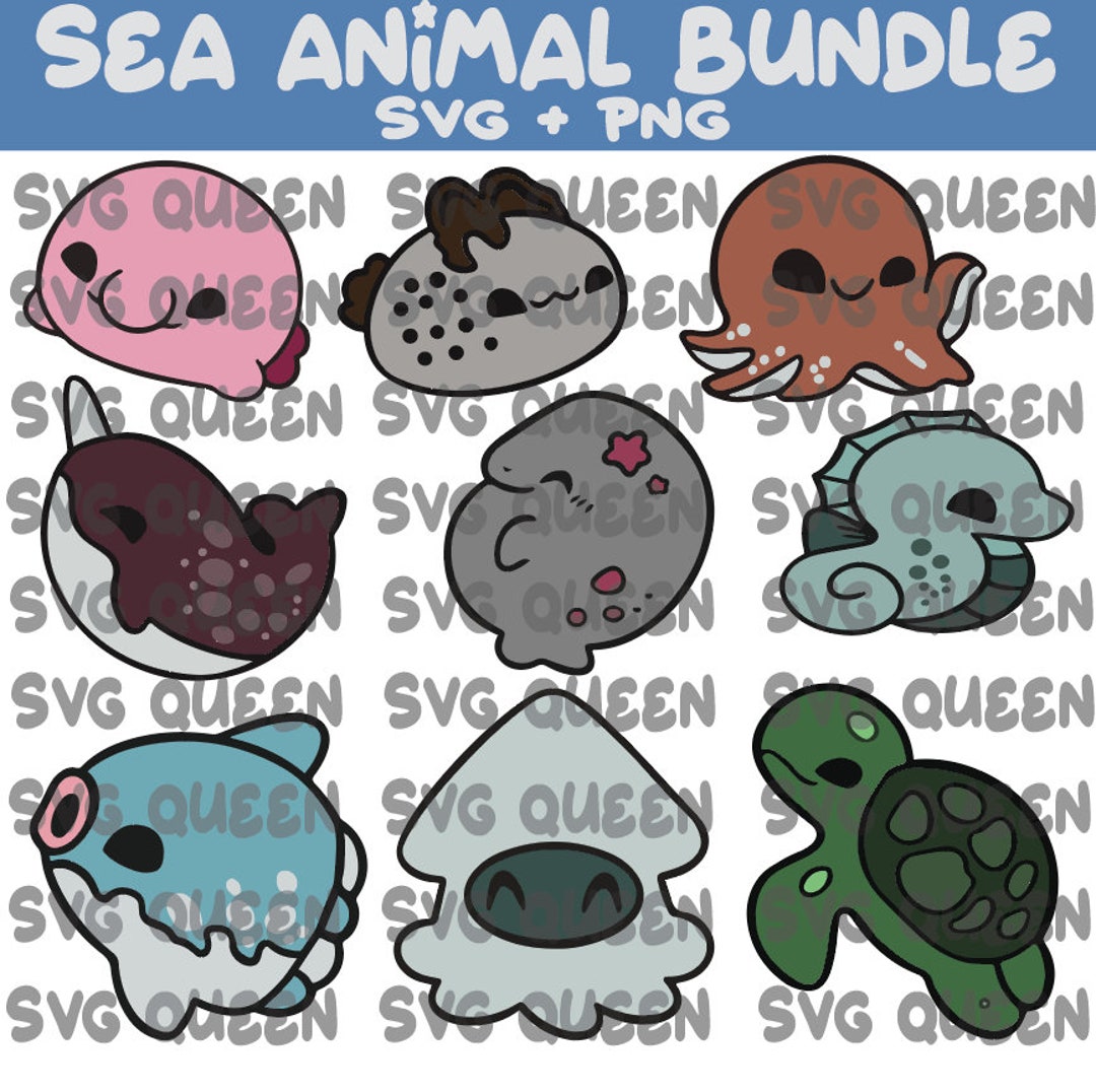Ocean Cuties Sea Animals SVG + PNG Bundle - Etsy