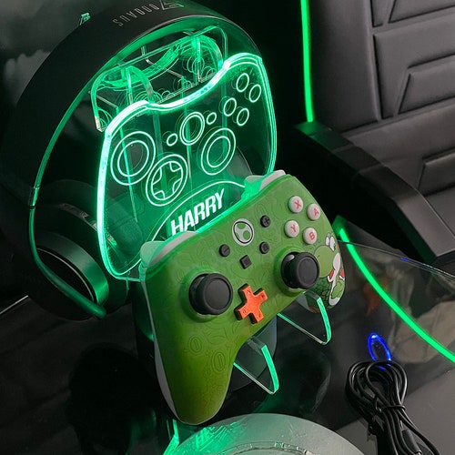 Personalised Neon Green Controller and Headset Gaming Station | Etsy UK