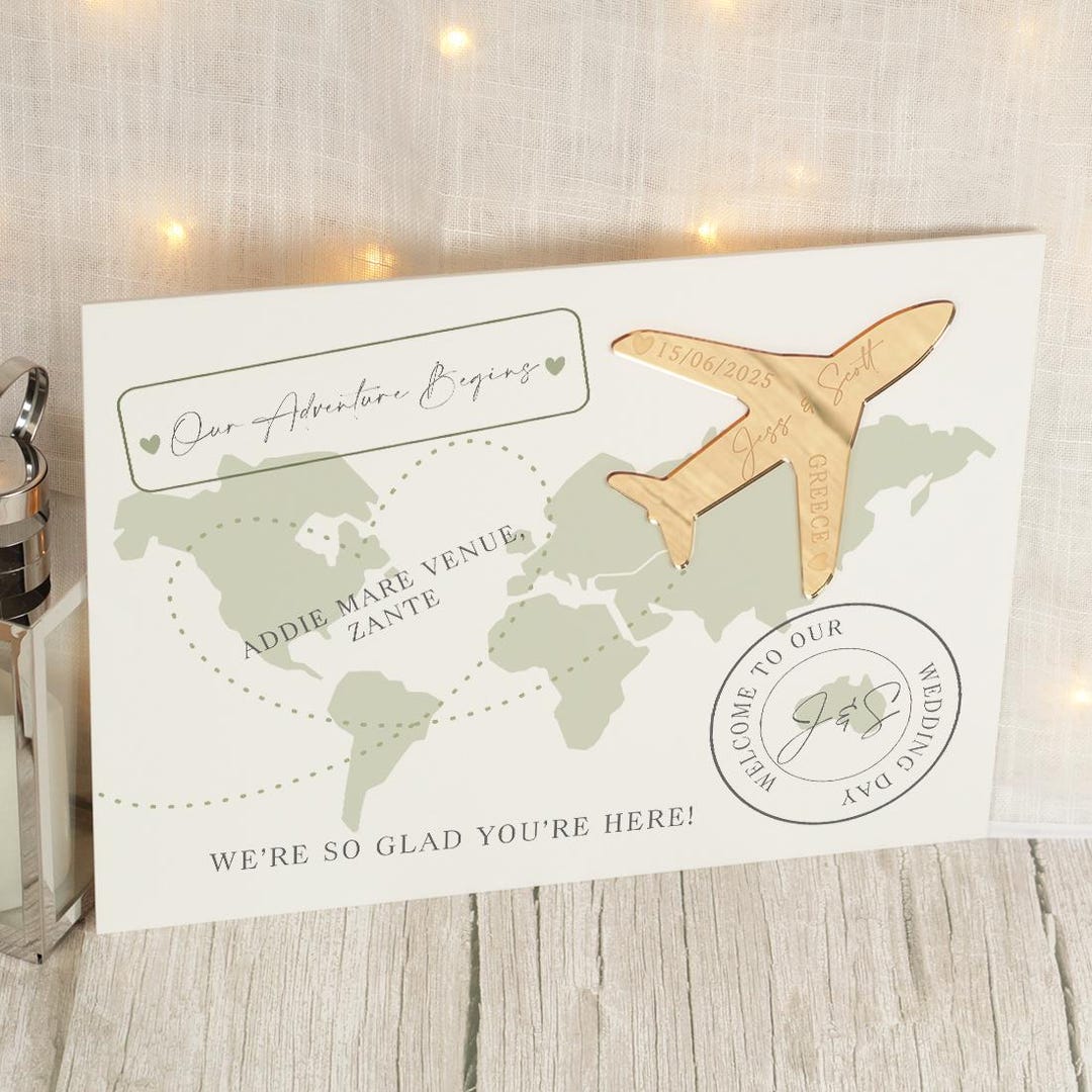 Destination World Map and Aeroplane Welcome to Our Wedding Sign - Etsy