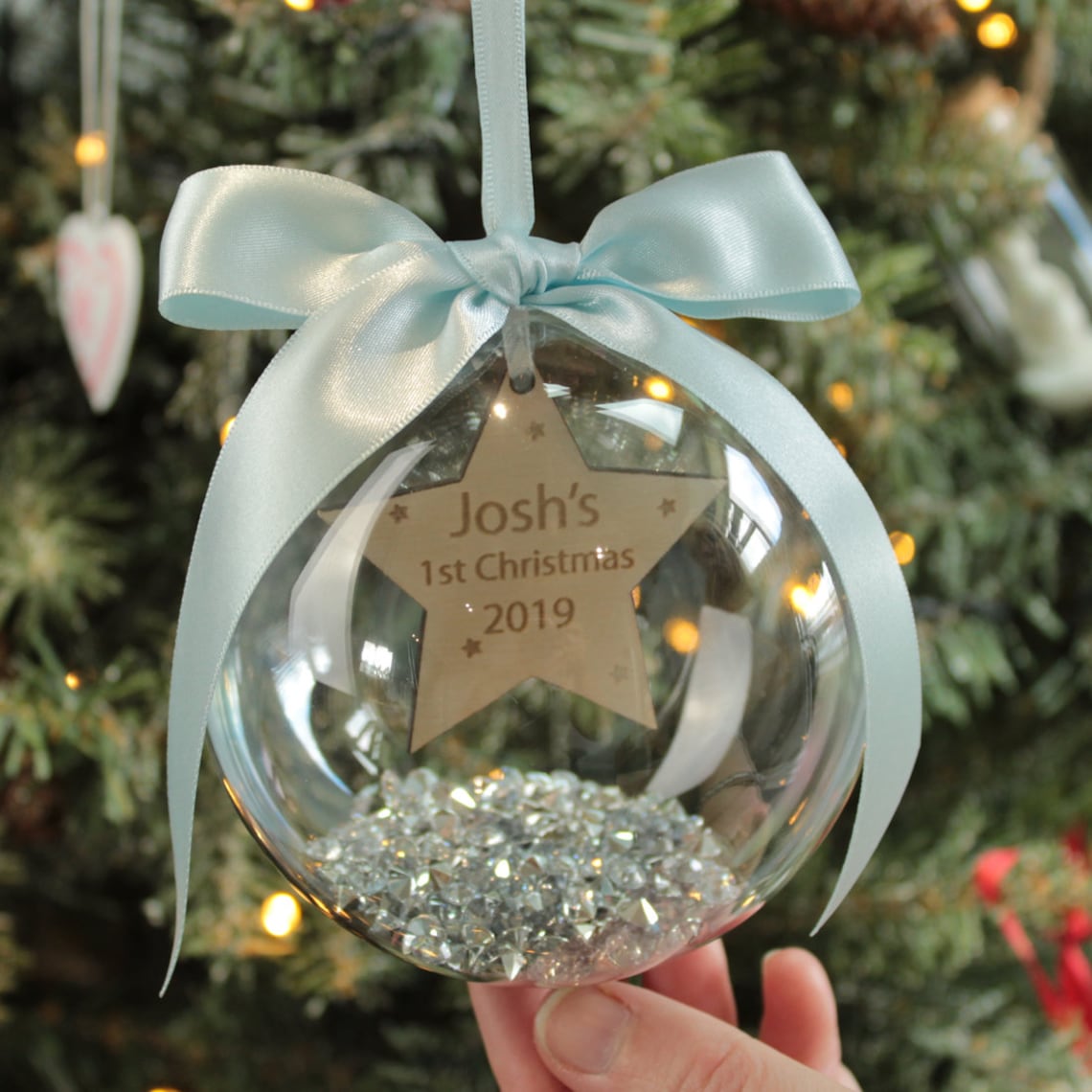 Personalised Baby's 1st Christmas Star Tree Bauble - Etsy UK