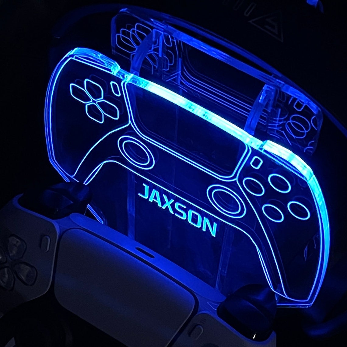 Personalised Neon Blue Controller and Headset Gaming Station | Etsy
