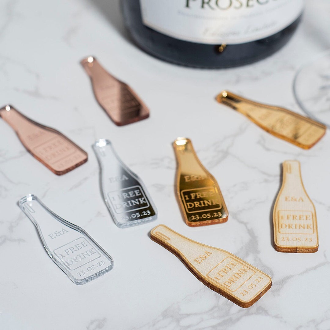Personalised Wine Bottle Wedding Favour Drinks Tokens | Mirror Acrylic ...