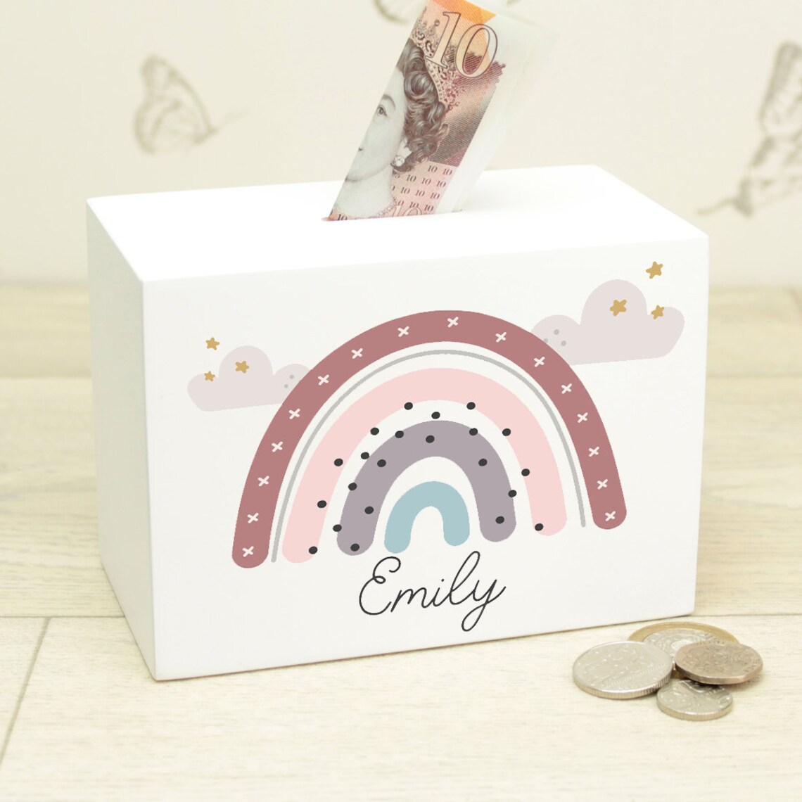 Personalised Pastel Rainbow Money Saving Box Piggy Bank | Etsy UK