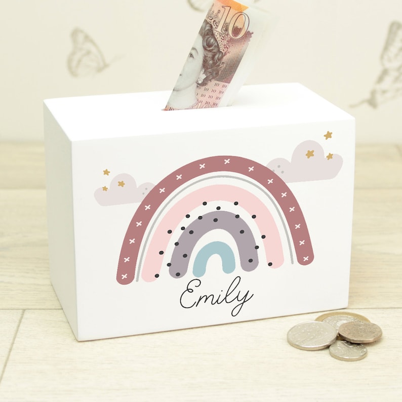 Personalised Pastel Rainbow Money Saving Box Piggy Bank | Etsy UK