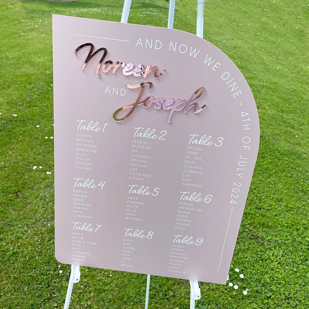 Modern Arch Wedding Table Seating Plan Matte Pastel and Mirror Acrylic ...