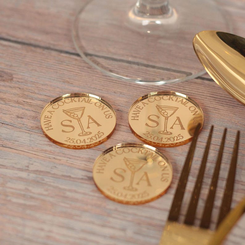 Personalised Cocktail Wedding Favour Drinks Tokens | Mirror Acrylic or ...