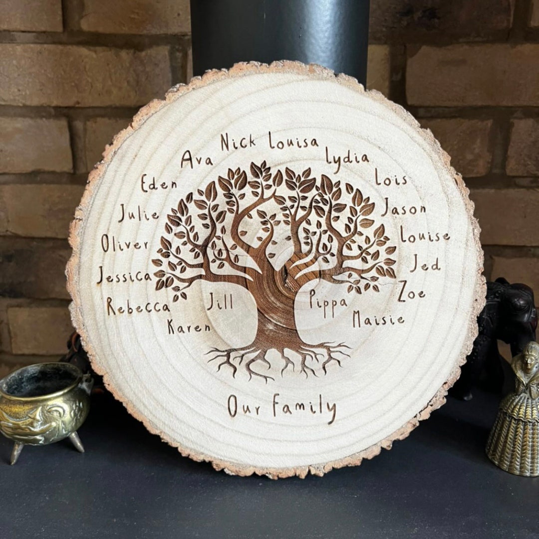 Personalised family Tree Log Wood Slice Sign Decoration - Etsy