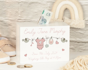 Personalised Baby Money Box. New Baby Gift. Christening Present. Baby ...