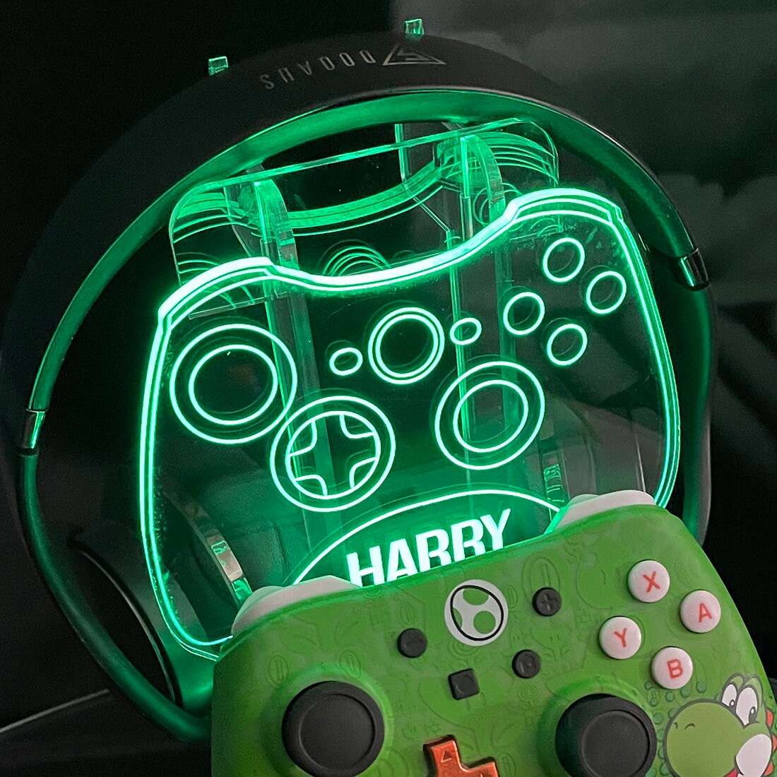 Personalised Neon Green Controller and Headset Gaming Station | Etsy UK
