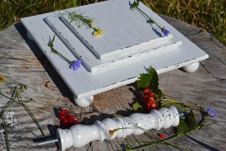 ALL SIZES 3-tiered Square White Shabby Cake Standwooden - Etsy