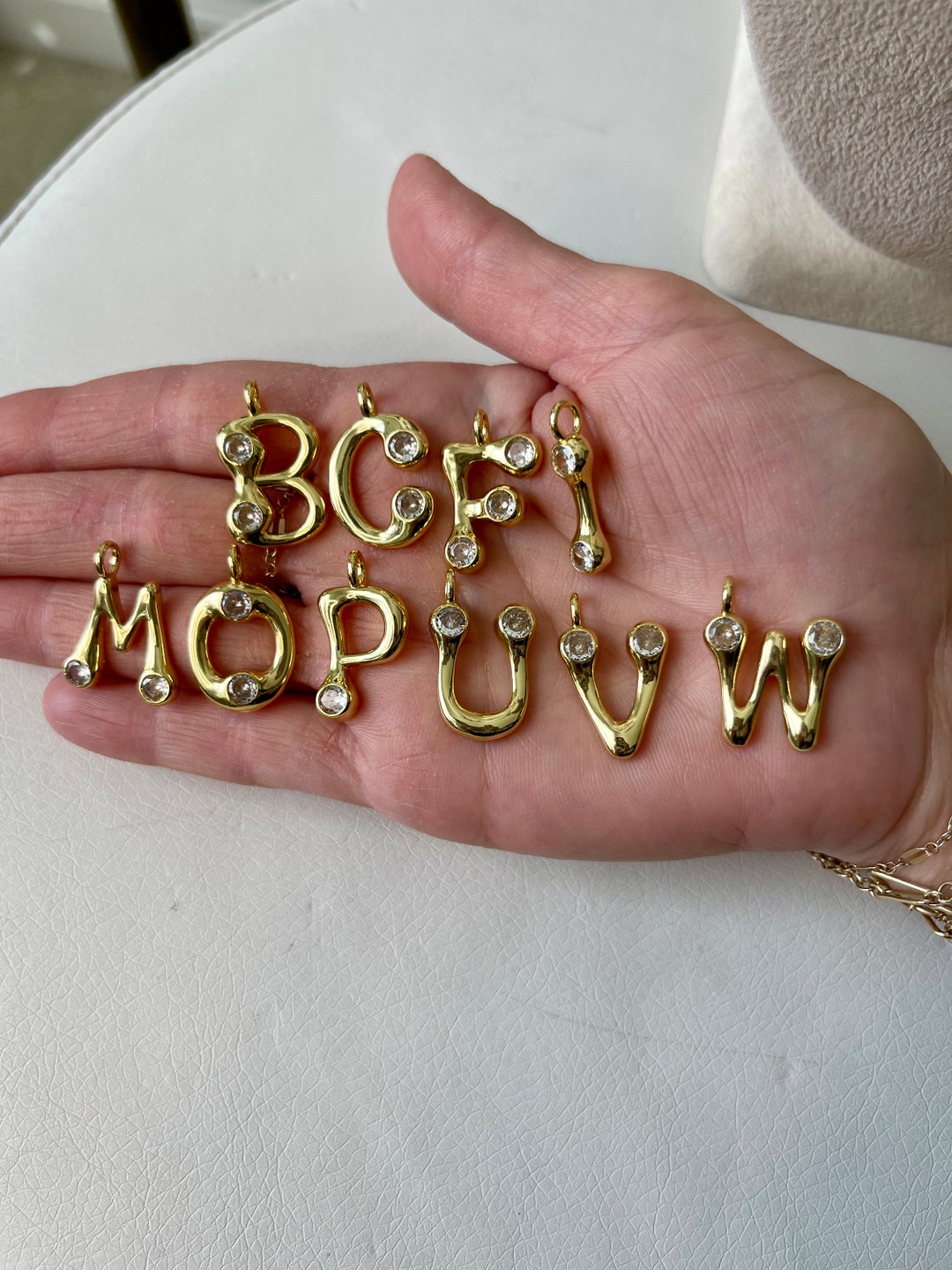 Bubble Initial Necklace, Bubble Initials, Gold Initial, Diamond ...