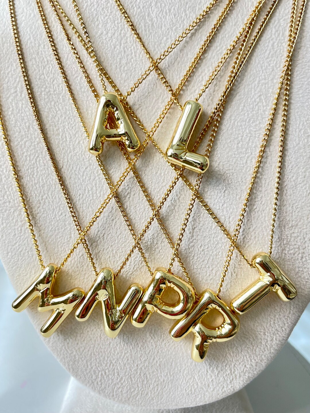 Bubble Initial Necklace, Bubble Initials, Gold Initial, Diamond ...
