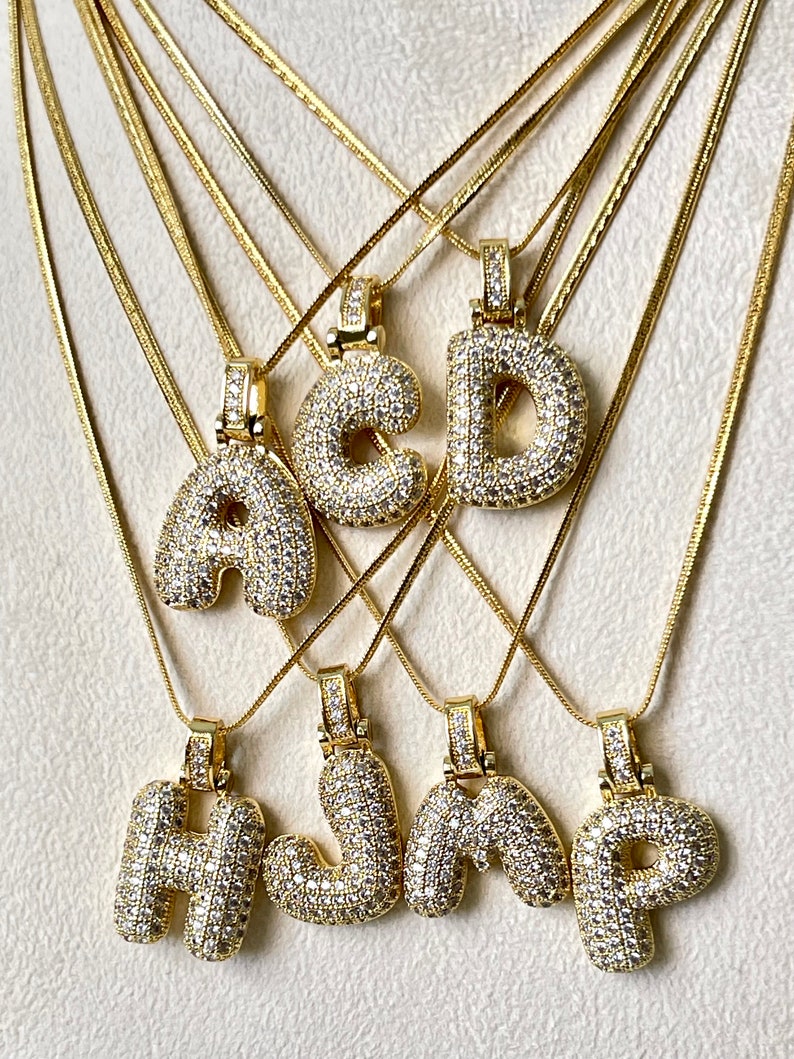 Bubble Initial Necklace, Bubble Initials, Gold Initial, Diamond ...