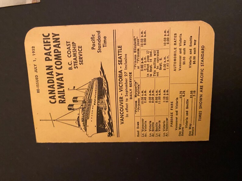 Canadian Pacific Railway Steamship Timetable - Etsy