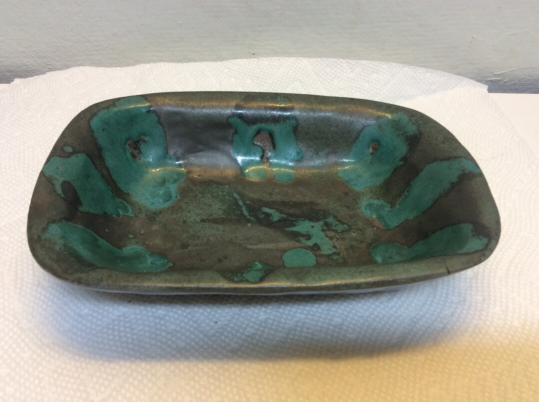 Primitive Plymouth Pottery Guild Bowl: Green Splash Design - (NBPE#442 ...
