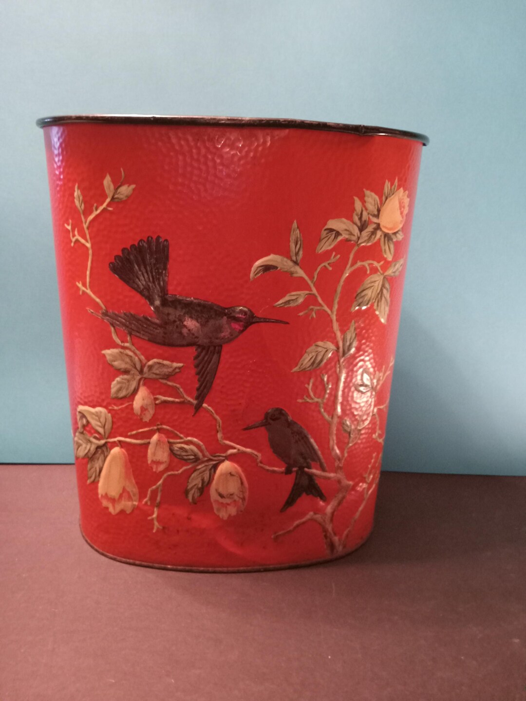 1950's Mid Century Modern - Hummingbird and Flowers - Welbro Trash Can ...