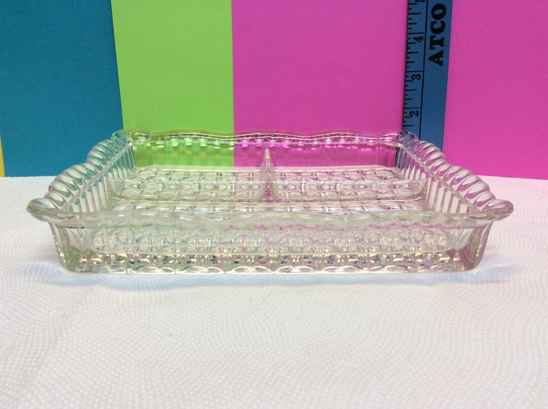 Beautiful Rectangle Clear Glass Divided Condiment Dish - Mint - (NBPE ...