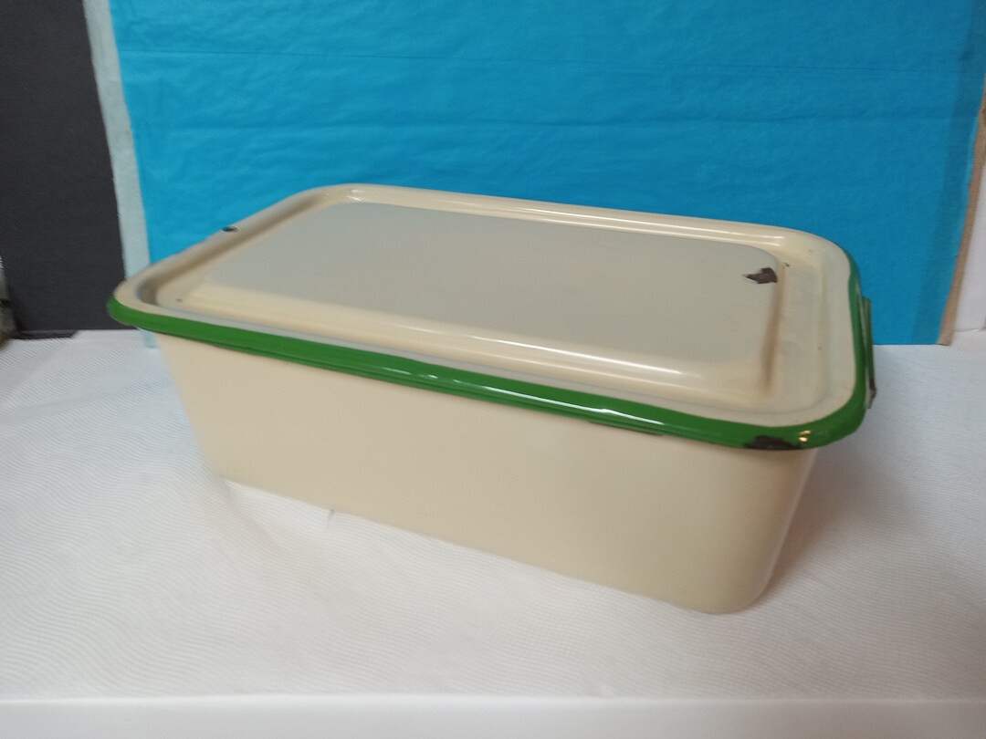 Vintage 2 Piece Porcelain Rectangle Metal Container - Cream/green ...