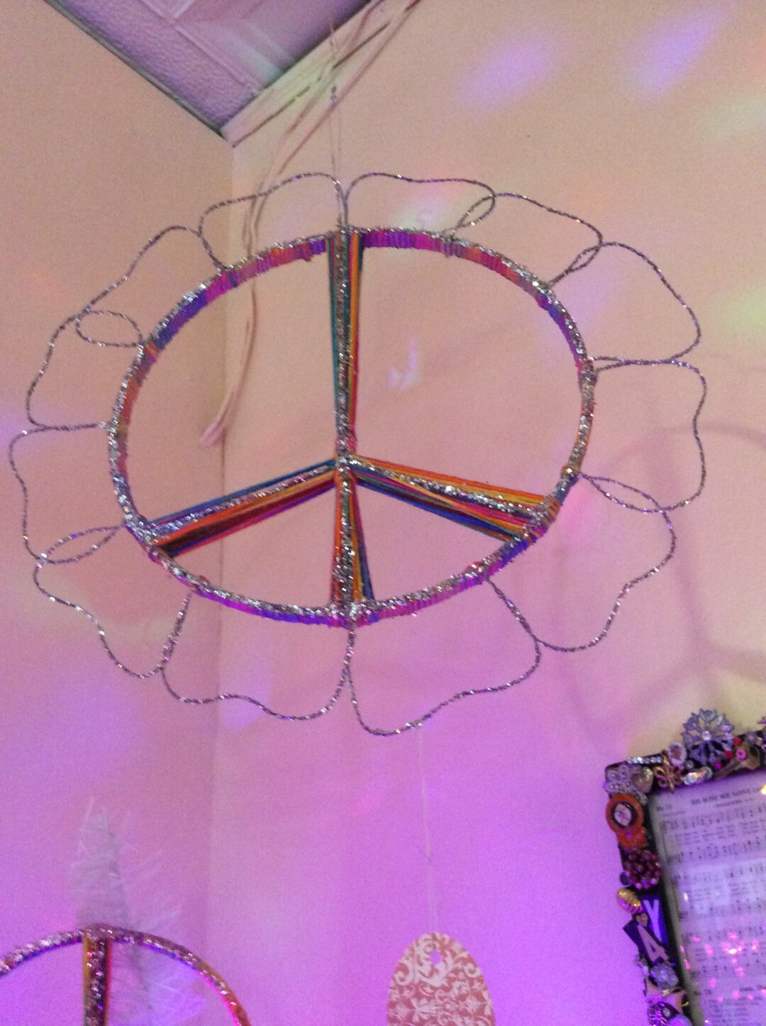 Flower Style Hanging Peace Sign With Silver Glitter - Etsy