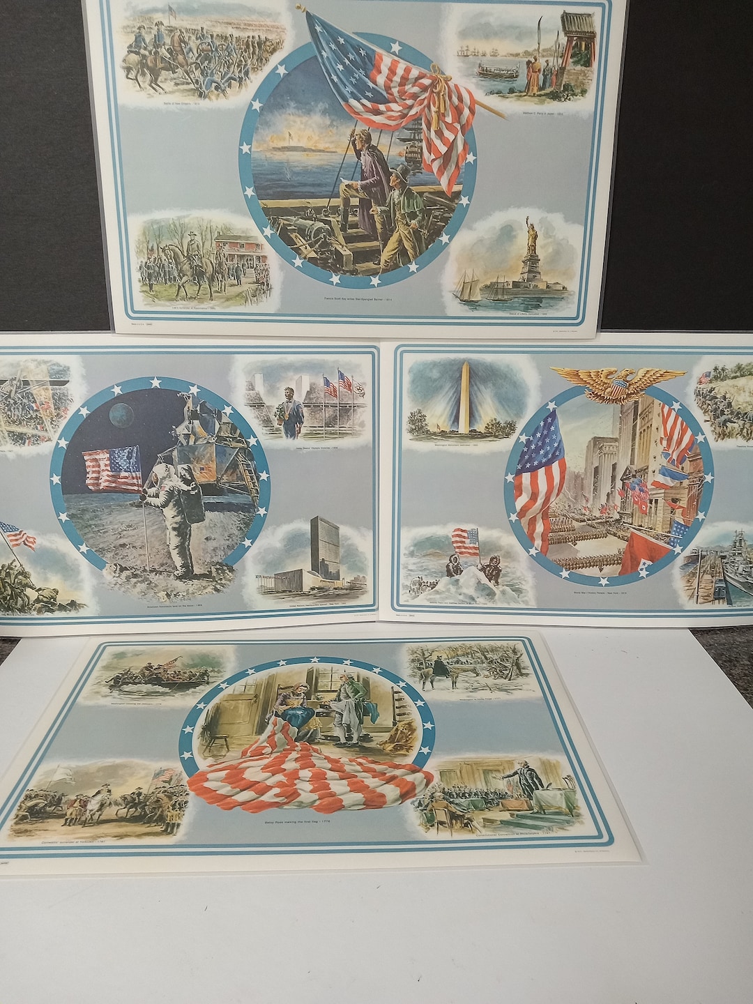 New Plastic Coated Reusable American History Placemats - Mint - Vintage ...