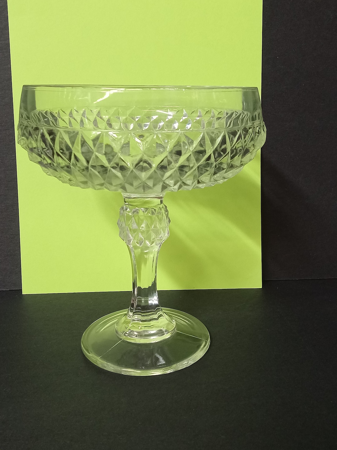 Vintage Pressed Clear Glass Pedestal Diamond Point Dish - Mint - (NBPE ...