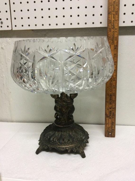Pressed Heavy Lead Crystal LARGE Bowl on 2 Cherub Pedestal - Etsy